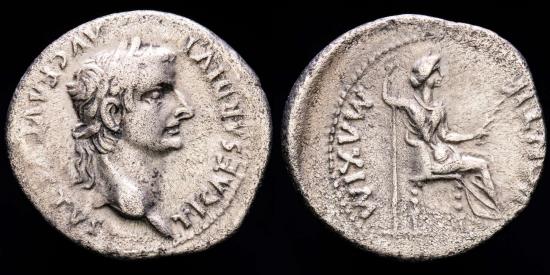 Tiberius, AD 14-37. Silver denarius, Lugdunum. - PONTIF MAXIM, Tribute ...