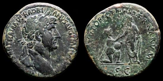 Hadrian (117-138 A.D.) Æ Sestertius. Rome, AD 120-121. - RESTITVTORI ...