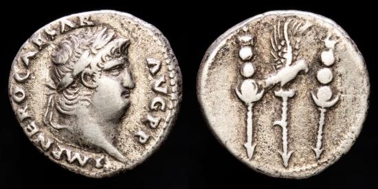 Nero (AD 54-68), silver denarius, Rome mint AD 64-65. - Legionary eagle ...