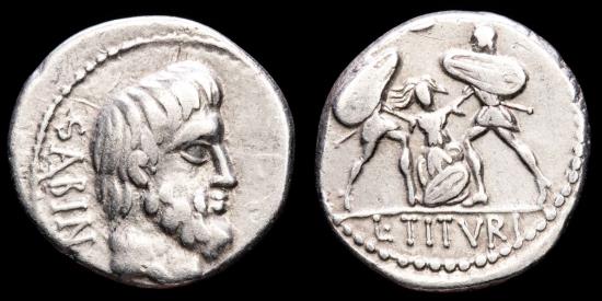 L Titurius L.f. Sabinus - Silver denarius. Rome, 89 B.C. - Tarpeia ...