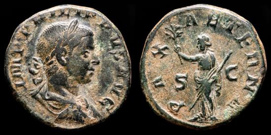 Philip II as Augustus (A.D. 247-249.) Bronze sestertius. Rome, AD 247 ...