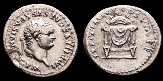 Titus (AD 79-81). Silver denarius, Rome. - TR P IX IMP XV COS VIII P P ...