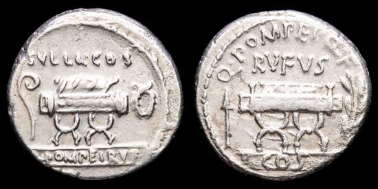 Q Pompeius Rufus. Silver denariu, Rome, 54 B.C. - SVLLA COS above ...