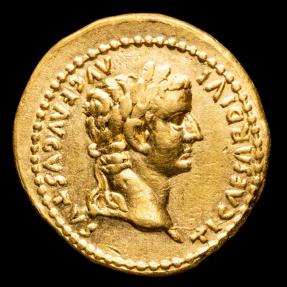 Tiberius (14-37 A.D.). Gold aureus. 36-37 A.D. - Lugdunum. PONTIF MAXIM ...