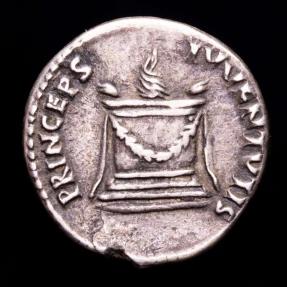 Domitian. Silver denarius. AD 80-81. - PRINCEPS IVVENTVTIS, garlanded ...