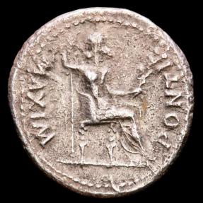 Tiberius (14-37 A.D.) Silver Denarius. Lugdunum. - PONTIF MAXIM (↺ ...