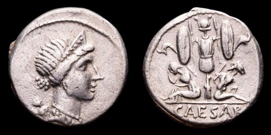 Julius Caesar silver denarius. Military mint traveling with Caesar 46 ...