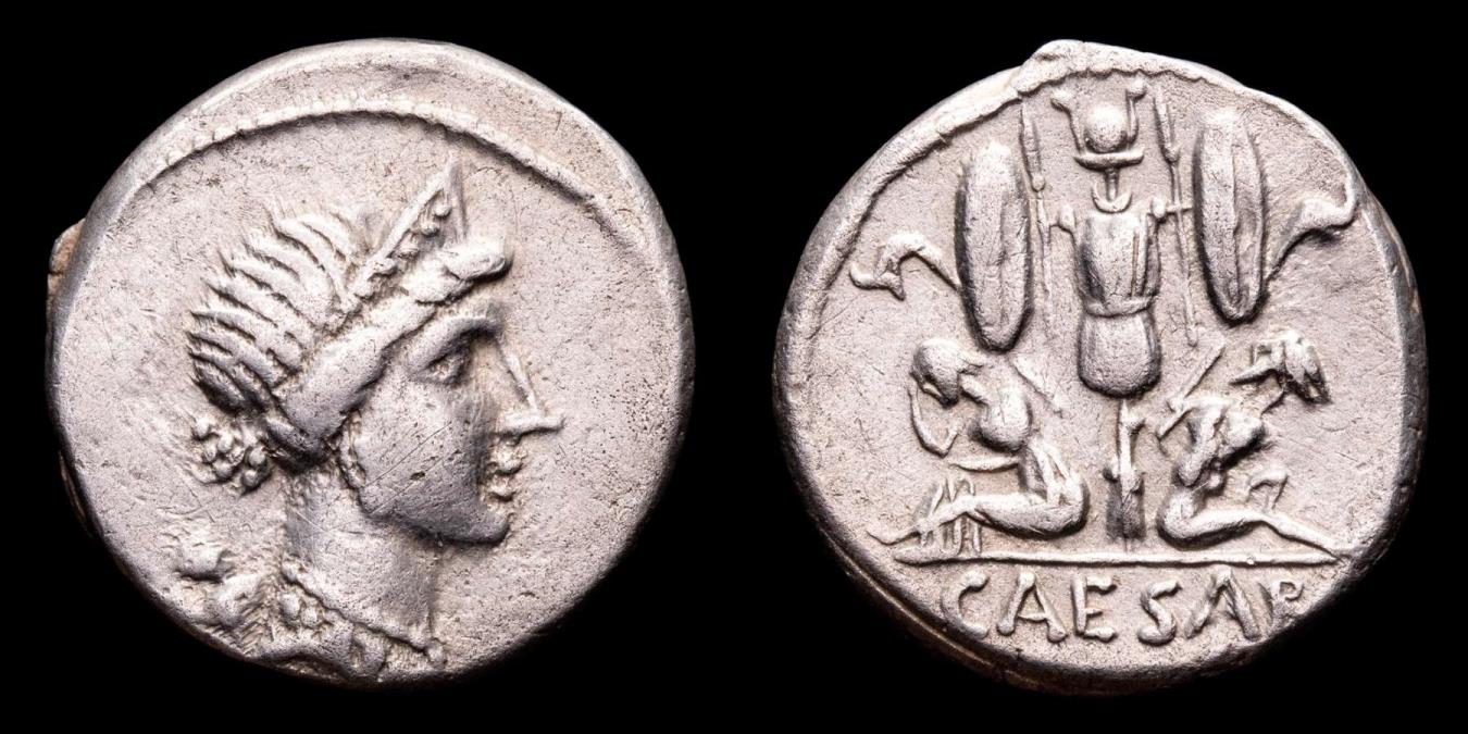 Julius Caesar silver denarius. Military mint traveling with Caesar 46 ...