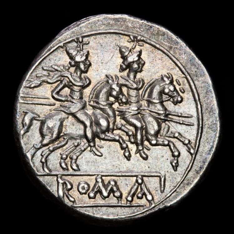 Roman Republic - Anonymous silver denarius. Minted in Rome, after 211 ...