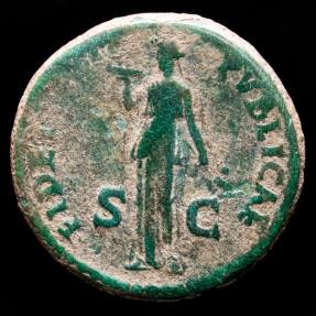 Domitian (81-96 A.D.) Æ Dupondius. Rome, AD 85. - FIDEI PVBLICAE, Fides ...