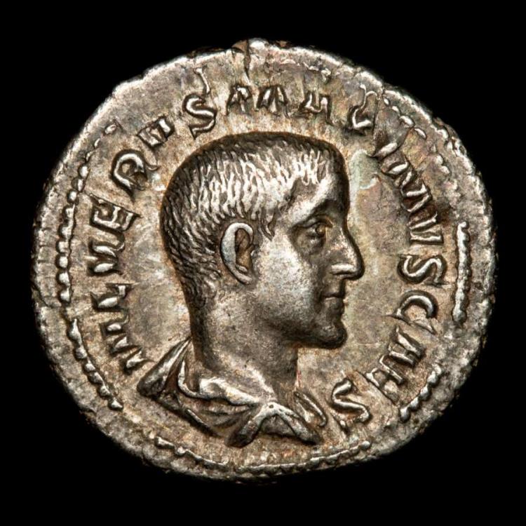 Maximus, as Caesar, AR Denarius. Rome, AD 236. - PIETAS AVG, emblems of ...