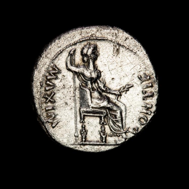 Tiberius (A.D. 14-37) silver denarius (3.60 g, 19 mm.), Lugdunum mint ...