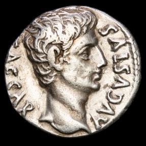 Augustus (27 BC-14 AD) Ar denarius. - Round shield inscribed CL•V ...
