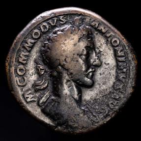 Commodus (177-192 A.D.) Æ Sestertiu. Rome, AD 181. - Commodus seated on ...