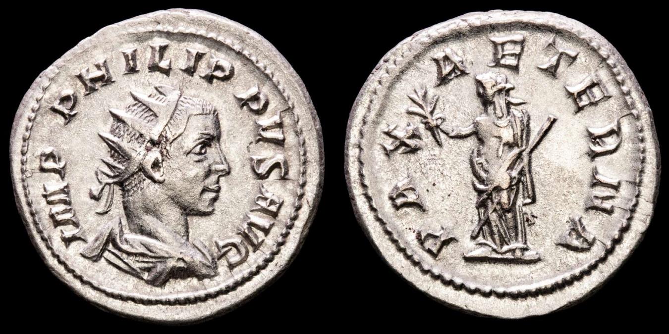 Philip II as augustus, silver antoninianus. Rome 246-247 A.D. - PAX ...