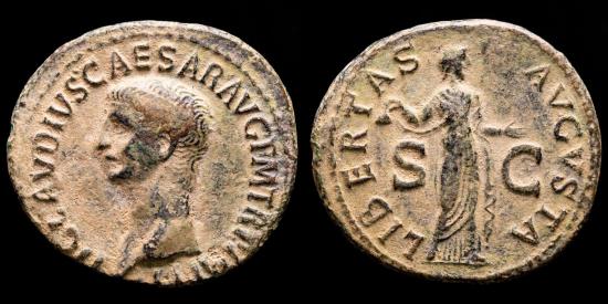 Claudius I (41-54 A.D.) Bronze As. Rome, 41-50 A.D. - LIBERTAS AVGVSTA ...