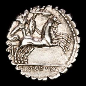 L. Porcius Licinius - Silver Serrate Denarius, Narbo, 118 BC. - Naked ...