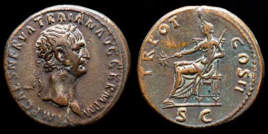 Trajan (98-117 A.D.). Bronze Sestertius. Rome 98-99 AD. - TR POT COS II ...