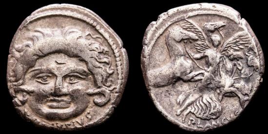 Plautius Plancus. Silver denarius, Rome. 47 B.C. - Medusa / Aurora ...