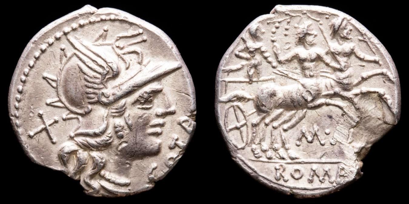 M. Aurelius Cotta. Silver Denarius, Rome 140 BC. - Hercules in biga of ...