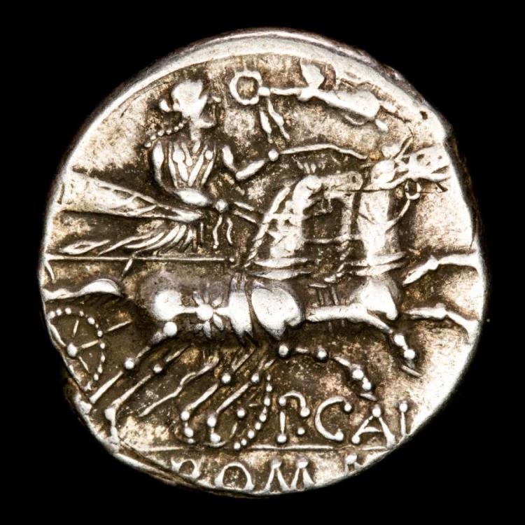 P. Calpurnius - AR Denarius, Rome, 133 BC. - Goddess, crowned by ...