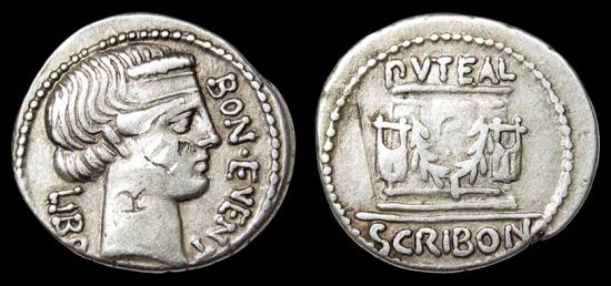 AR Denarius of L. Scribonius Libo 62 BC., Roman Republic, Puteal ...