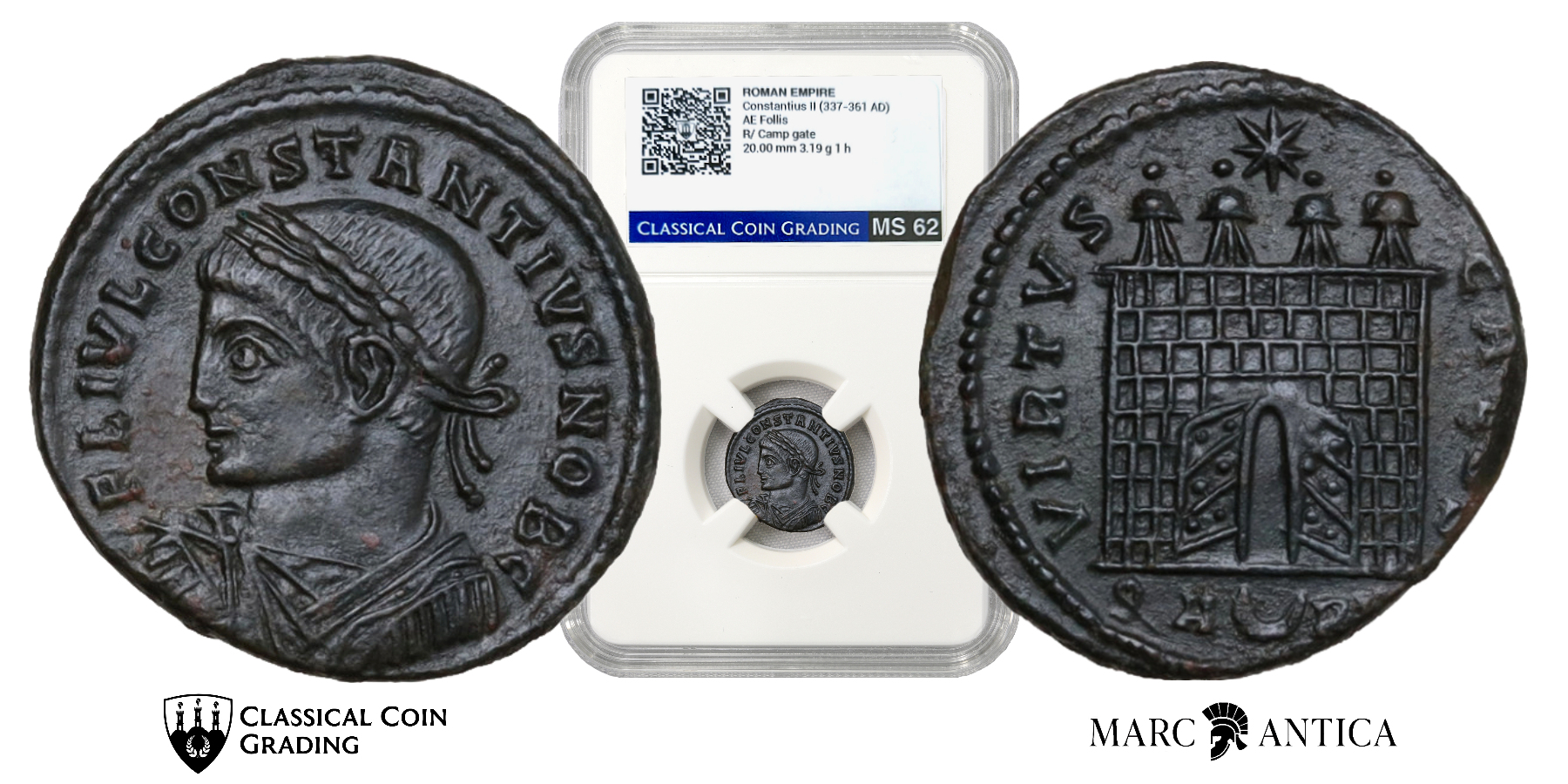 CCG Certified! Constantius II, as Caesar, BI Nummus. Arelate, AD 325 ...