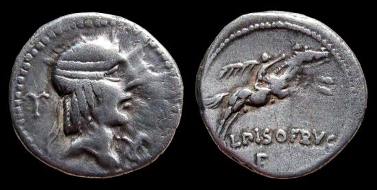AR Denarius of L. Calpurnius Piso Frugi 90 BC., Roman Republic, Head of ...