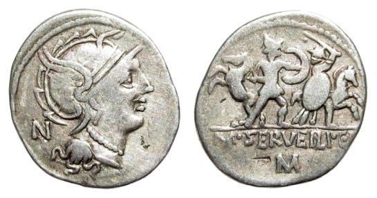 AR Denarius of M. Servilius C.f. 100 BC., Roman Republic, Head of Roma ...
