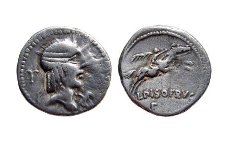 AR Denarius of L. Calpurnius Piso Frugi 90 BC., Roman Republic, Head of ...