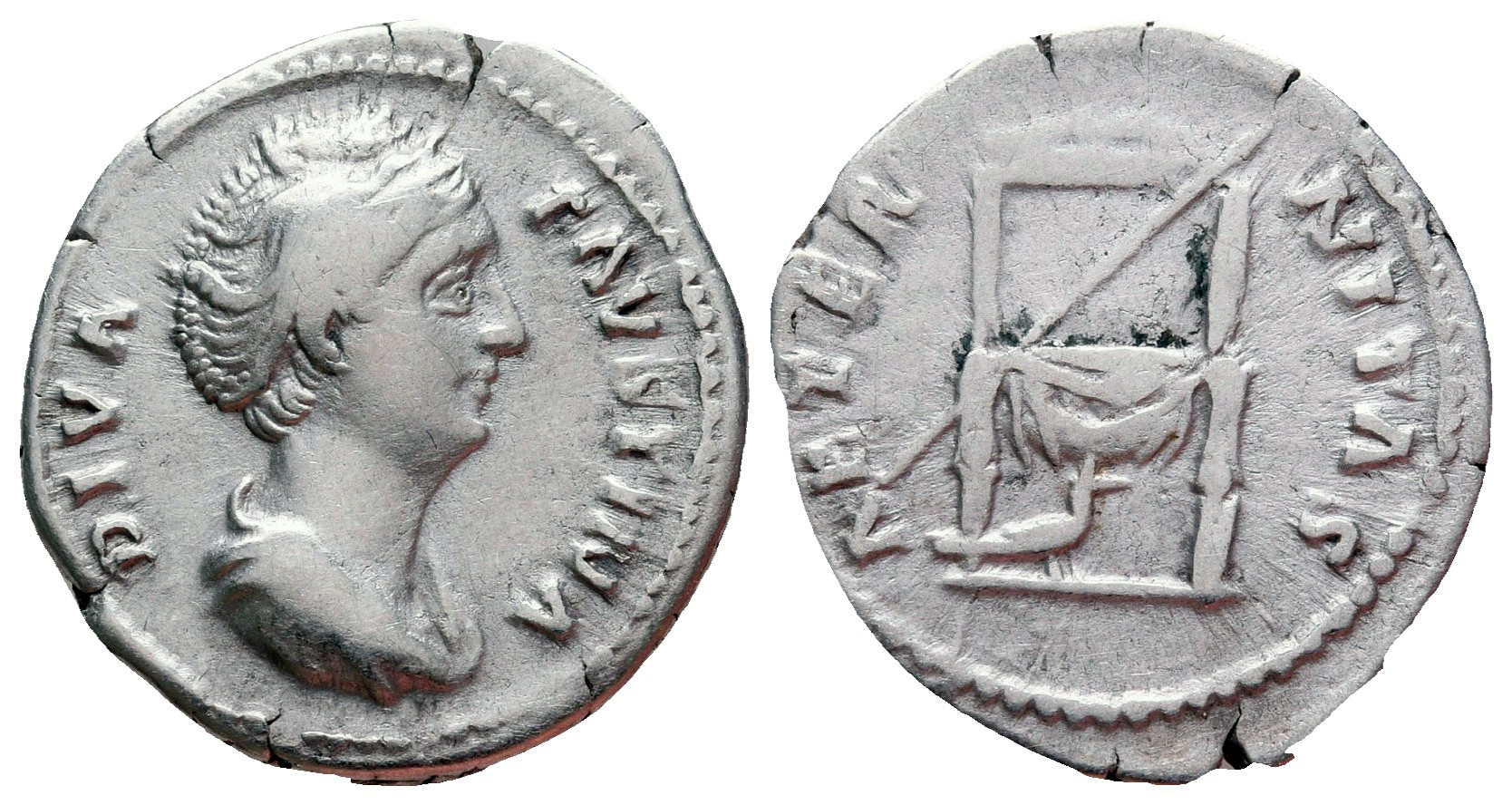 Diva Faustina AR Denarius, Throne/peacock reverse | Roman Imperial Coins