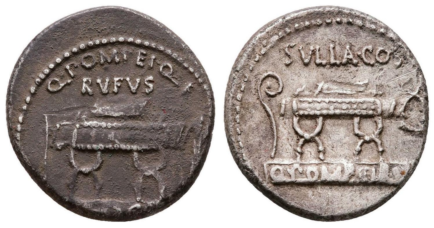 Q. Pompeius Rufus, 54 BC. Denarius (Silver, 18 mm, 4.01 g), Rome.