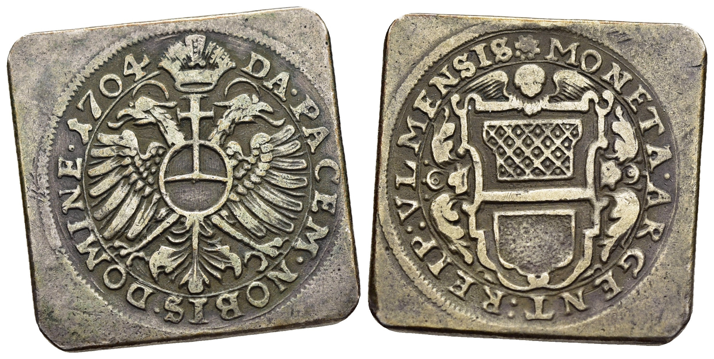 GERMANY. Ulm. Free City. Gulden Klippe (1704). Siege coinage issue.