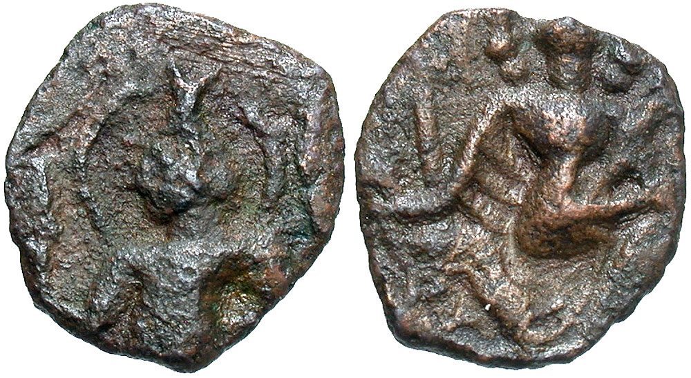 Hunnic, Kidarites. 4th century A.D. Æ. Kushan-derived type. VF, brown ...