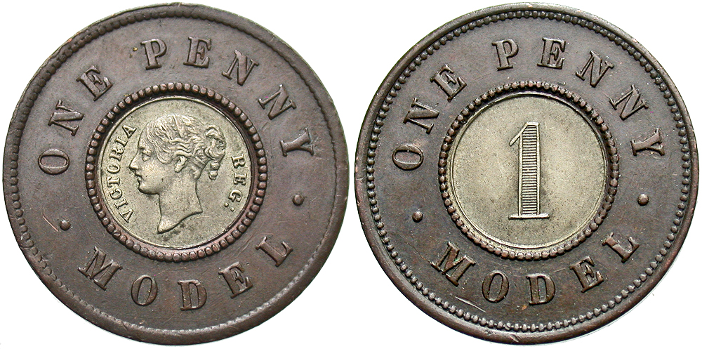 Great Britain. ND (1844). 1 penny model. By Joseph Moore. EF.